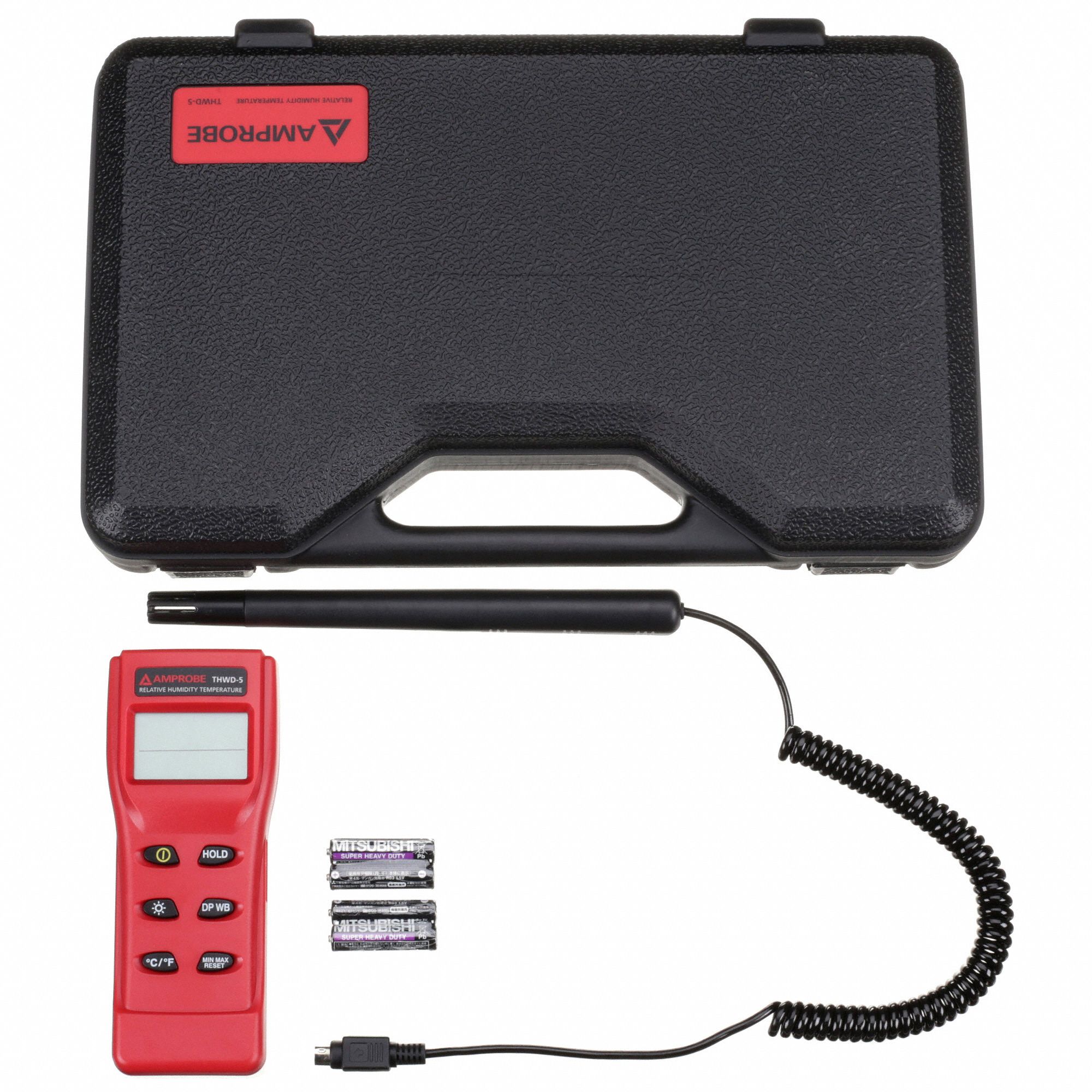 AMPROBE Temperature Humidity Meter: Cabled, Without Data Logging, 0% to ...