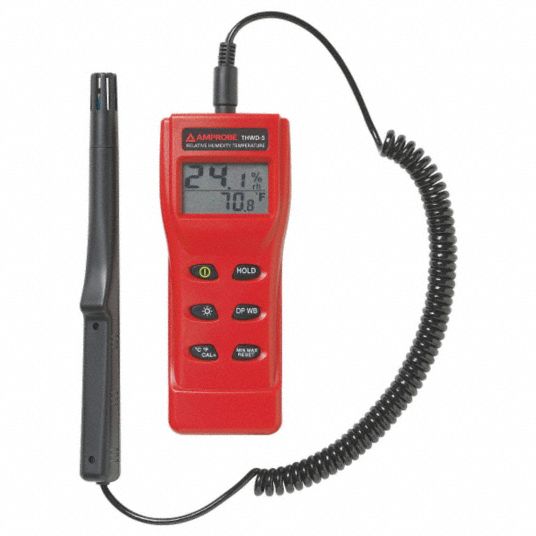 AMPROBE Temperature Humidity Meter: Cabled, Without Data Logging, 0% to ...