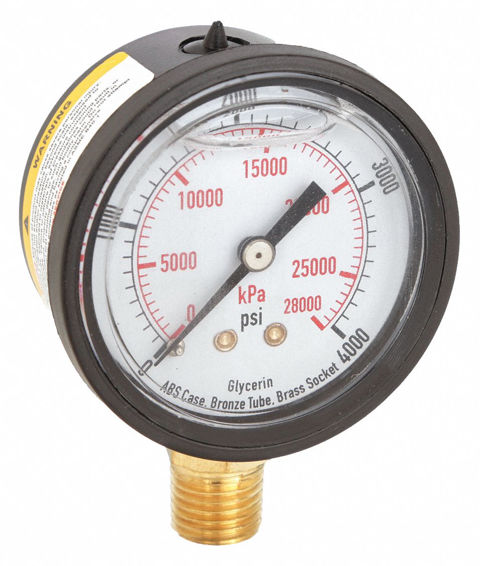 0 psi to 4,000 psi, 2 in Dial, Commercial Pressure Gauge - 4FLA5|4FLA5 ...