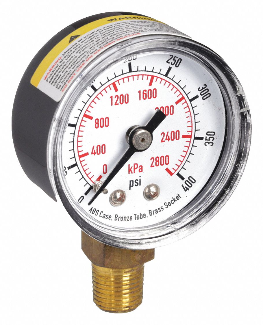 0 psi to 400 psi, 1 1/2 in Dial, Commercial Pressure Gauge - 4FLR6 ...