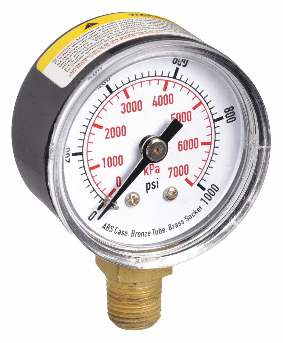0 psi to 1,000 psi, 1 1/2 in Dial, Commercial Pressure Gauge - 4FLR8 ...