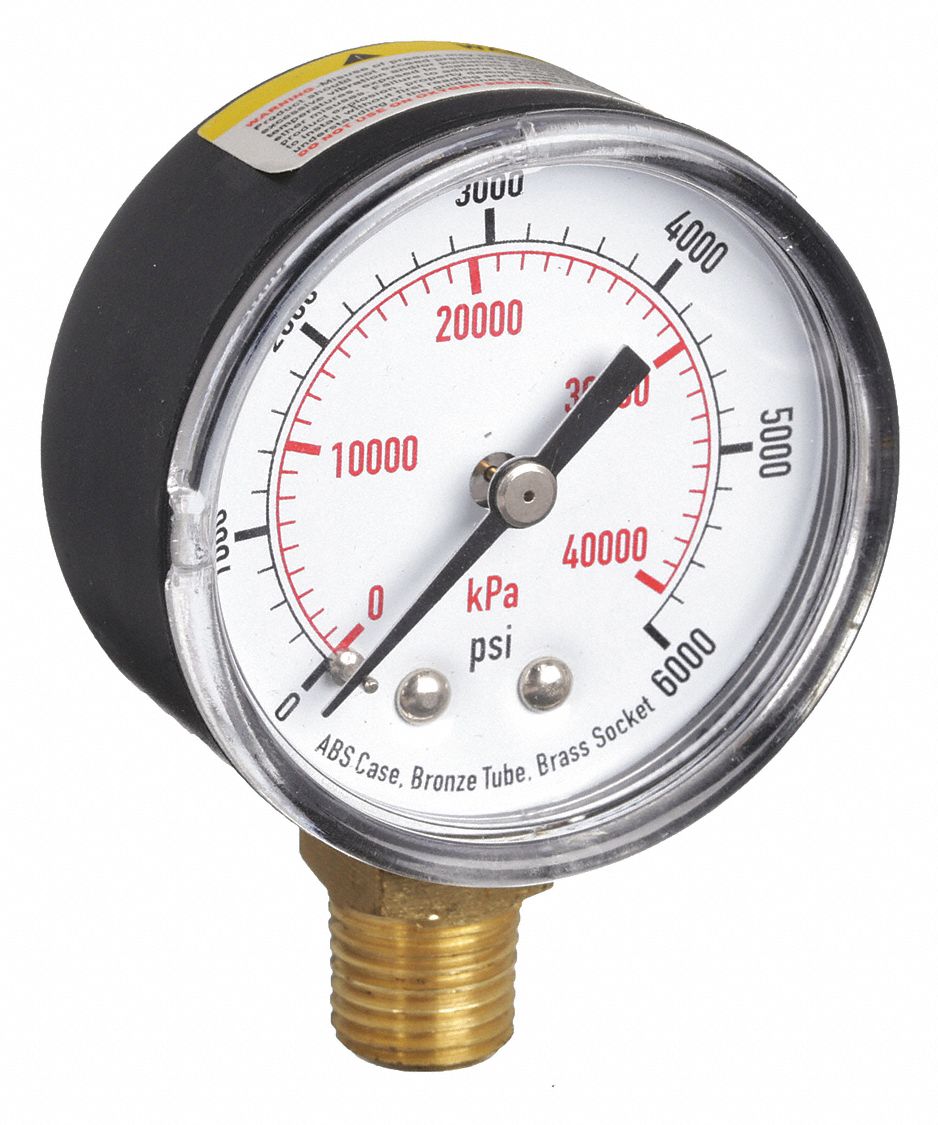 0 psi to 6,000 psi, 2 in Dial, Commercial Pressure Gauge - 4FLV3|4FLV3 ...