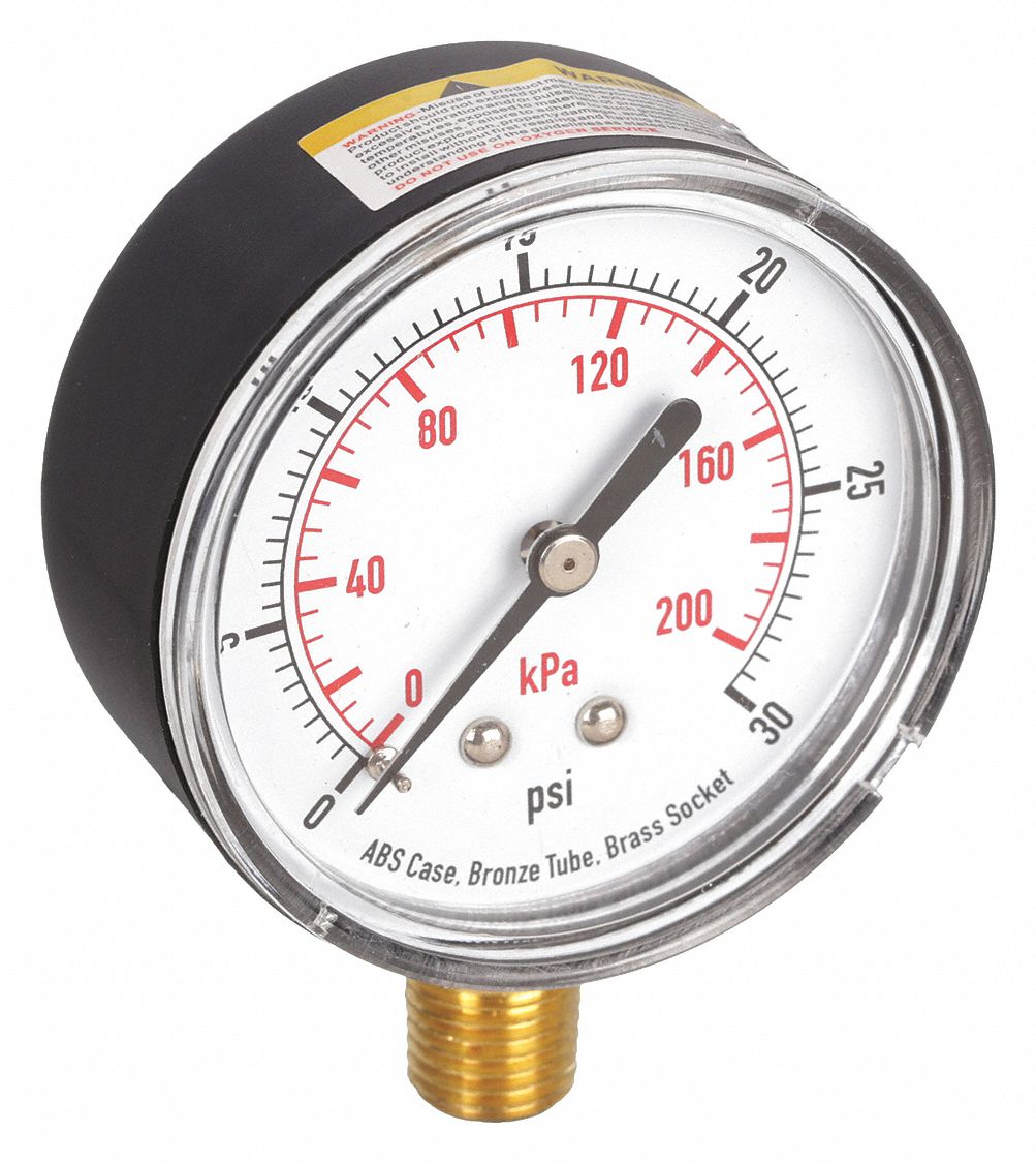 0 psi / Hg to 30 psi, 2 1/2 in Dial, Commercial Pressure Gauge - 4FLV7|4FLV7 - Grainger