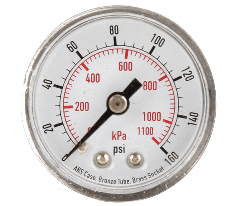 GRAINGER APPROVED Manómetro, Caratula de 1-1/2", Conexión 1/8" MNPT, Rango Primario 0 a 160 psi ...