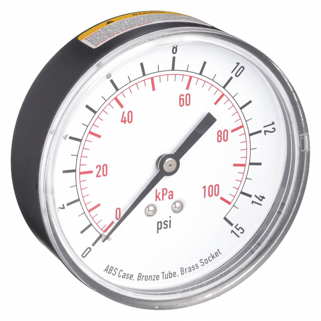 0 psi / Hg to 15 psi, 3 1/2 in Dial, Commercial Pressure Gauge - 4FMG1 ...