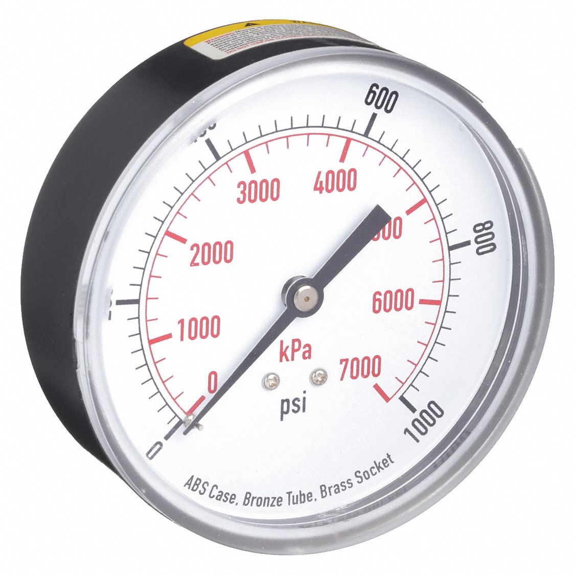 0 psi / Hg to 1,000 psi, 3 1/2 in Dial, Commercial Pressure Gauge ...