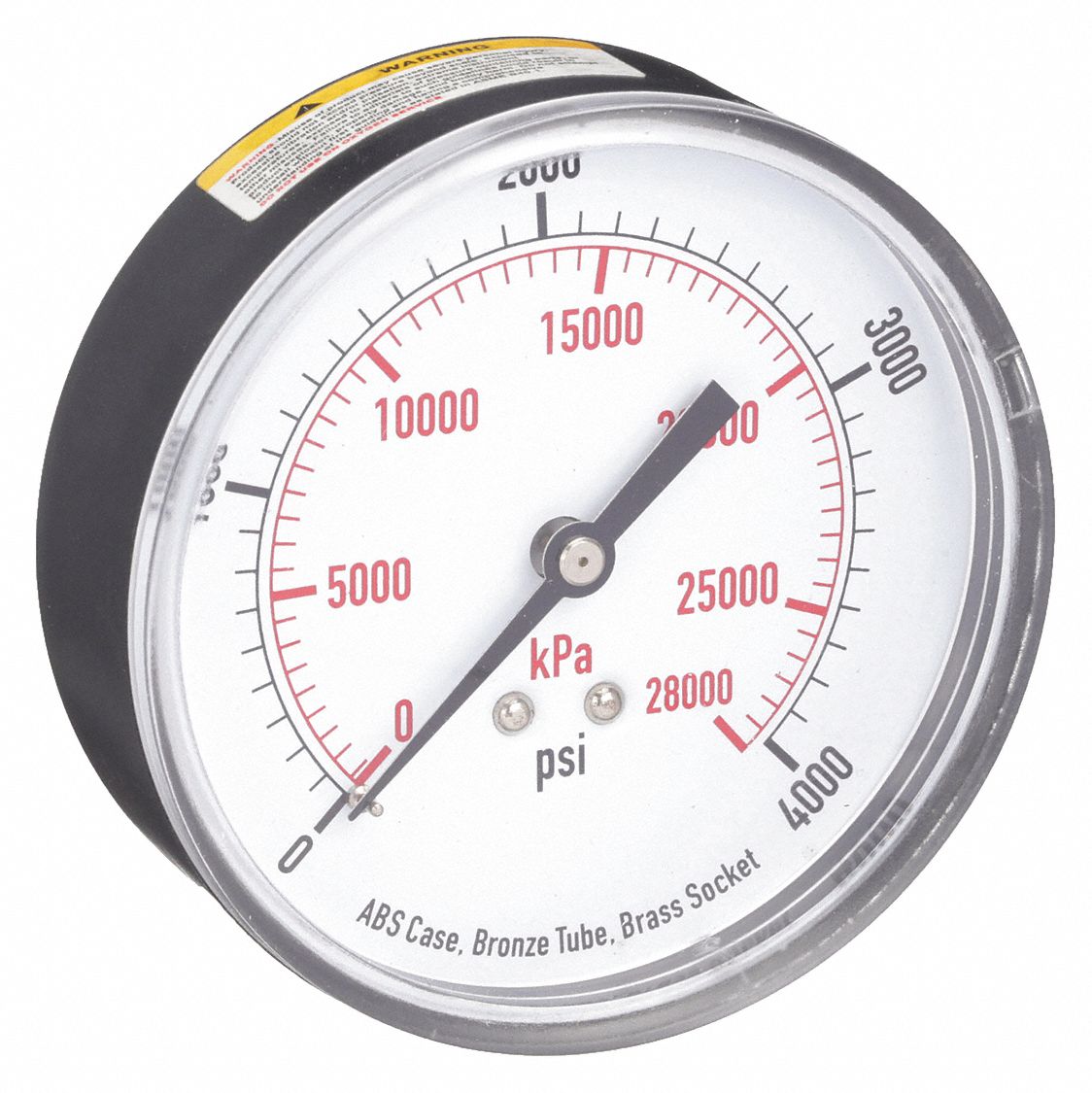 0 psi / Hg to 4,000 psi, 3 1/2 in Dial, Commercial Pressure Gauge ...