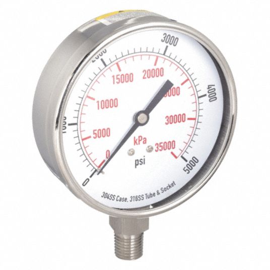 0 psi to 5,000 psi, 3 1/2 in Dial, Commercial Pressure Gauge - 4FMR8 ...