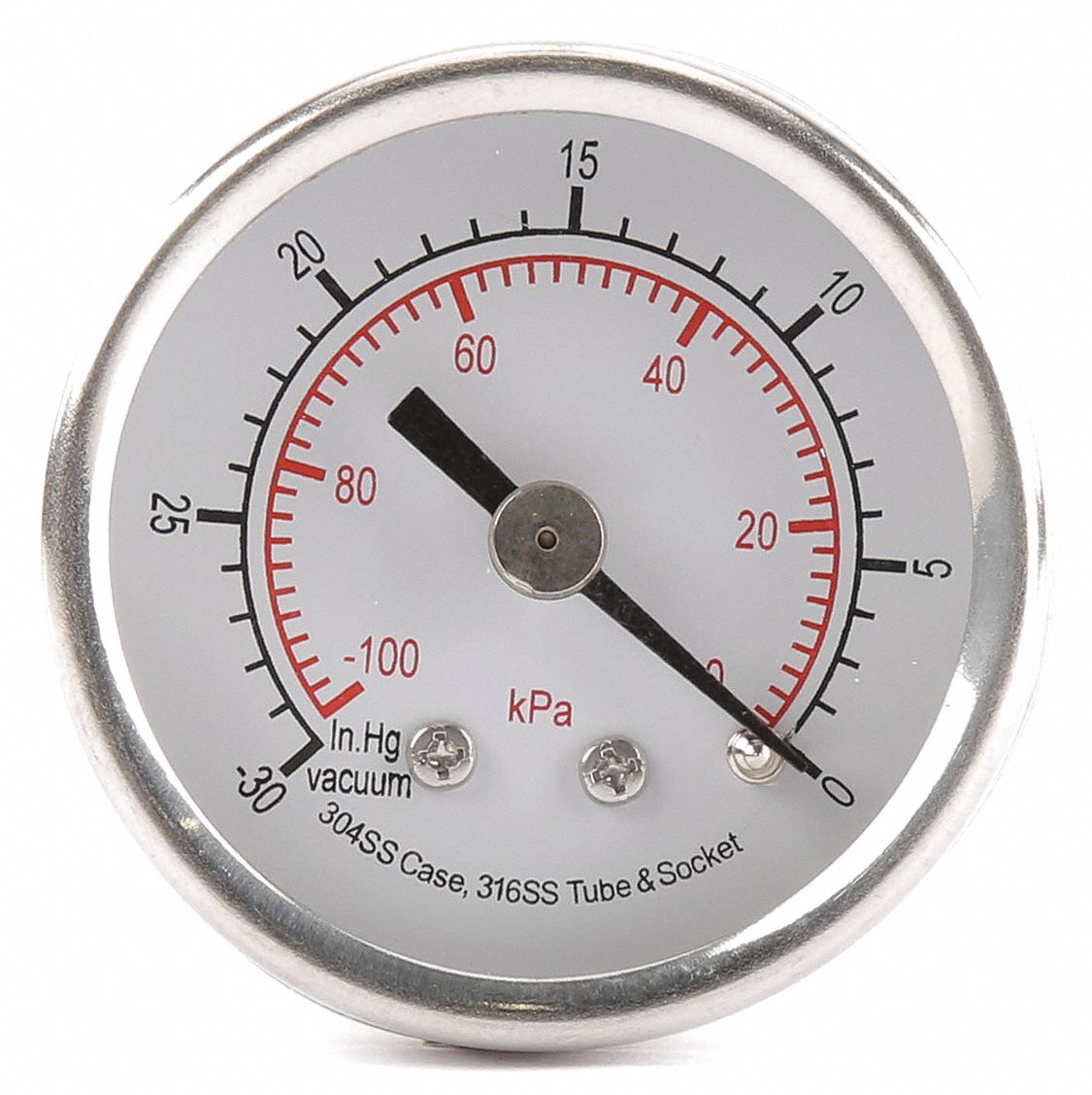 GRAINGER APPROVED Vacuum Gauge 30 In Hg Vac To 0 100 KPa Vac To 0