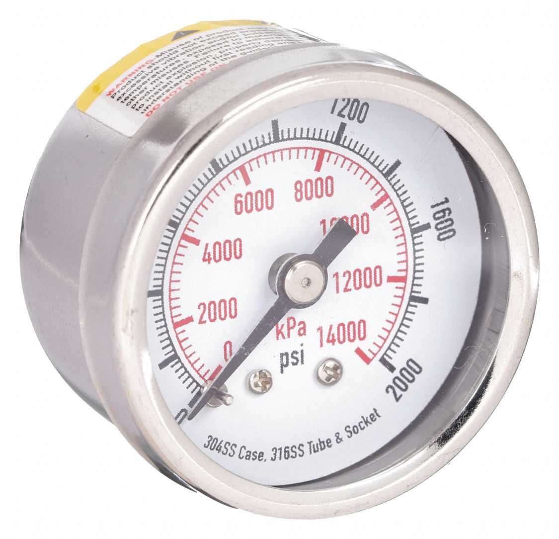 0 psi / Hg to 2,000 psi, 1 1/2 in Dial, Commercial Pressure Gauge - 4FMU2|4FMU2 - Grainger