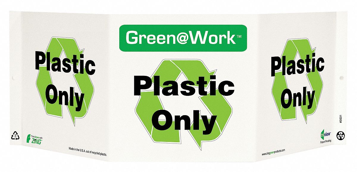 ZING Plastic, Recycling Sign, 20" Width, 7-1/2" Height, Green, White ...