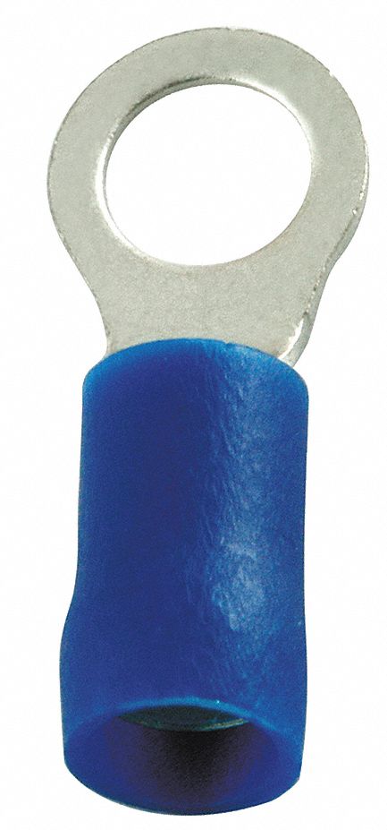 POWER FIRST Ring Terminal, Blue Nylon, Butted Seam, 16 to 14 AWG, 100 ...