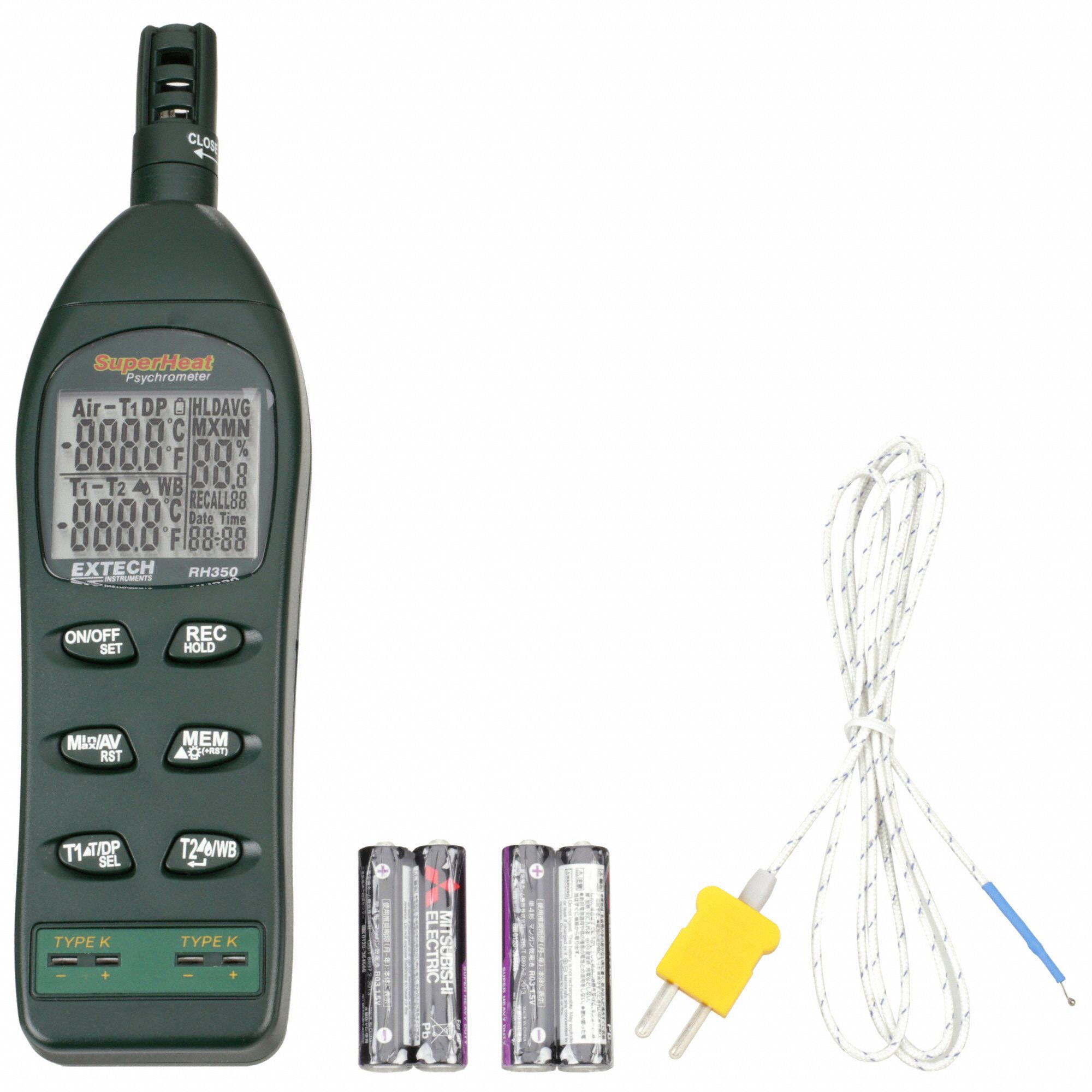 EXTECH Hygro Thermometer Psychrometer: Onboard, Data Logging, 10% to 90 ...