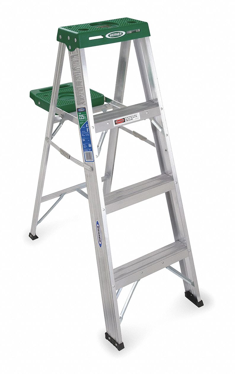 WERNER, 4 ft Ladder Size, Aluminum, Stepladder - 4GNK6|354 - Grainger