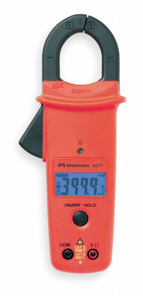 Digital Clamp On Ammeter, 1.2 in (30 mm) Jaw Capacity, CAT IV 600V, CAT ...
