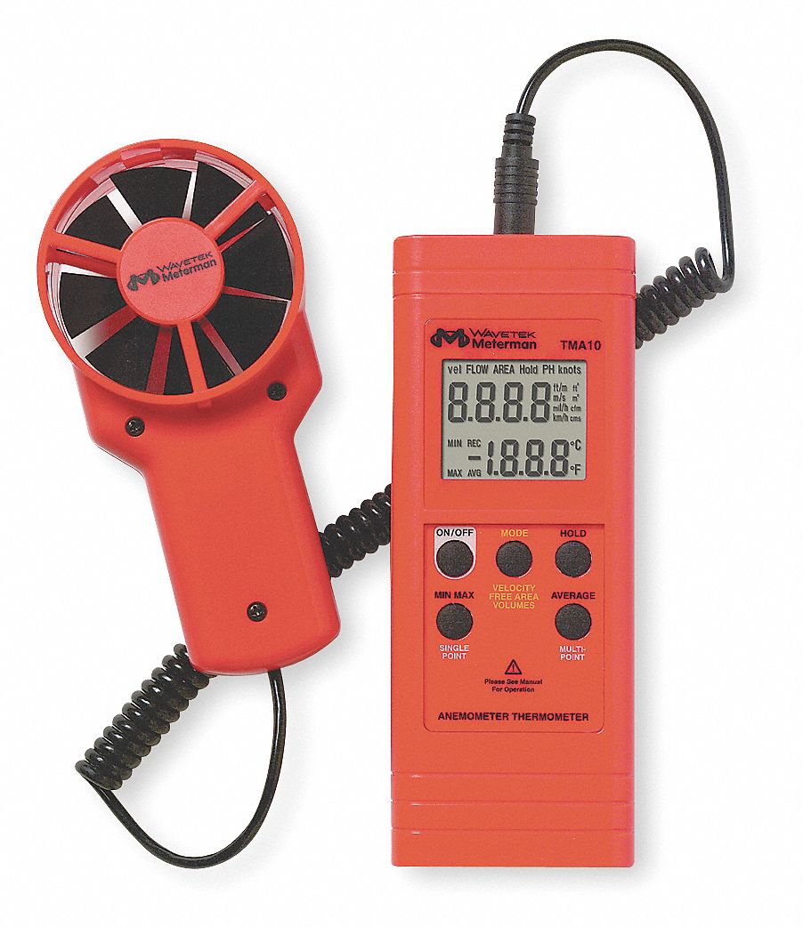 Anemometer, 125-4900 Velocity (FPM), 0.4 to 25 Velocity (MPS), 0.9 to ...