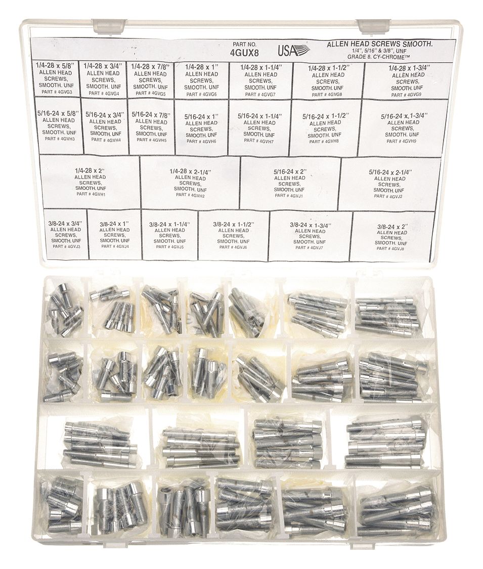 Std, 24 # of Sizes, Socket Head Cap Screw Assortment - 4GUX8|MK619SH ...