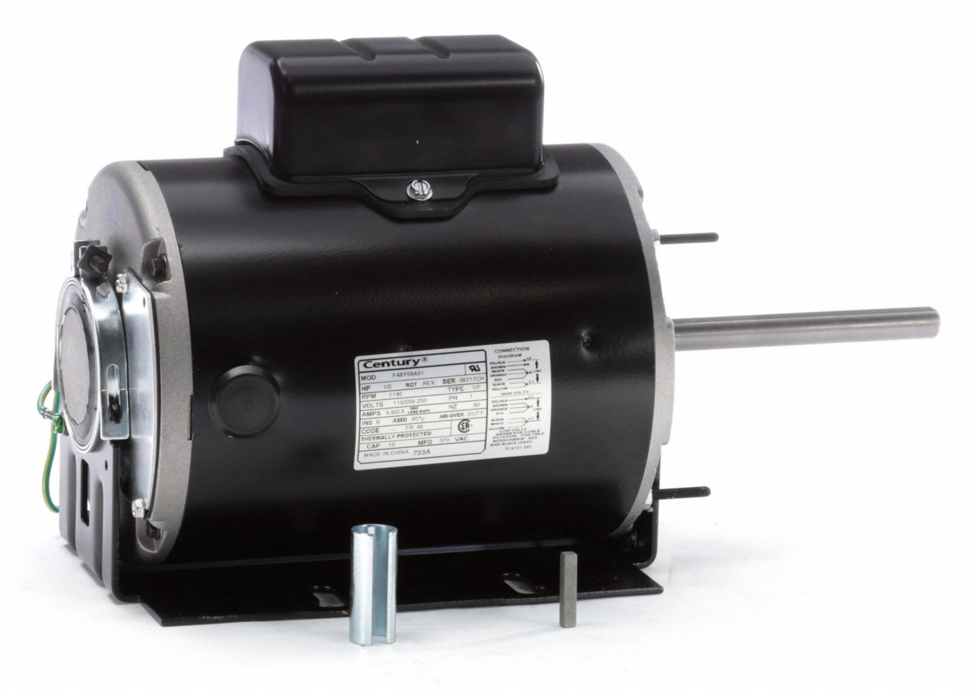 CENTURY Unit Heater Motor: 1 Speed, 1/2 HP, 1,140 Nameplate RPM, 115/ ...