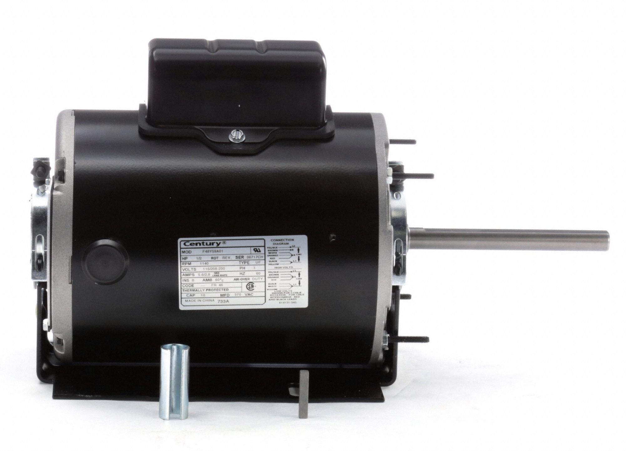 CENTURY Unit Heater Motor: 1 Speed, 1/2 HP, 1,140 Nameplate RPM, 115/ ...