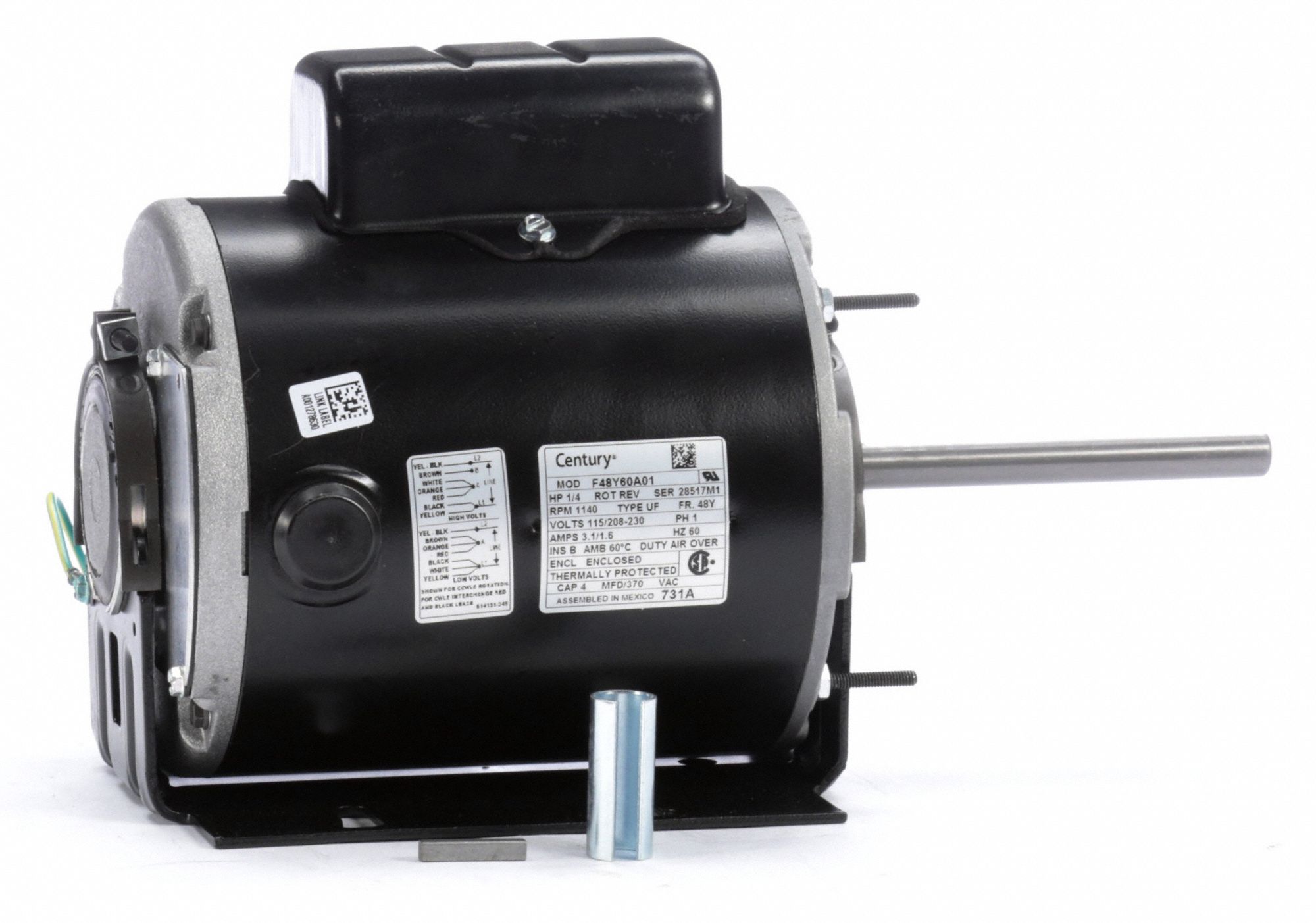 CENTURY Unit Heater Motor: 1 Speed, 1/4 HP, 1,140 Nameplate RPM, 115/ ...