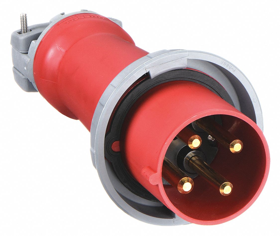 100 Amp, 3-Phase Valox 357 Watertight Pin and Sleeve Plug, Red - Grainger