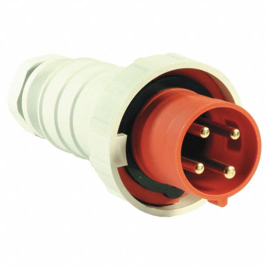 60 Amp, 3-Phase Nylon Watertight Pin and Sleeve Plug, Red - Grainger