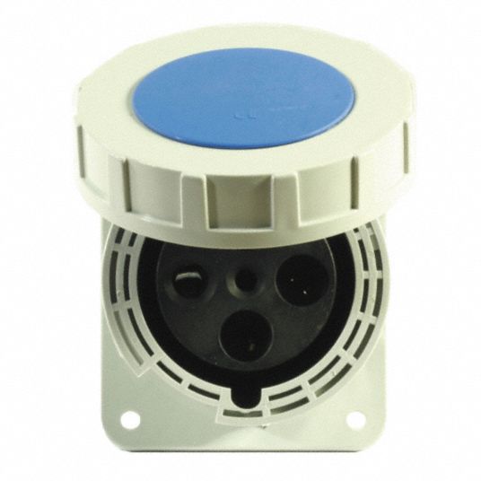 60 Amp, 3-Phase Nylon Watertight Pin and Sleeve Receptacle, Blue - Grainger