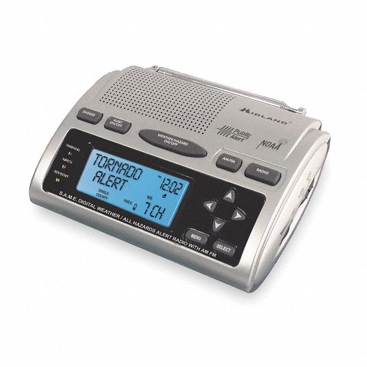 MIDLAND Portable Table Top Weather Radio, Silver, AM/FM, NOAA - 4HHC5 ...