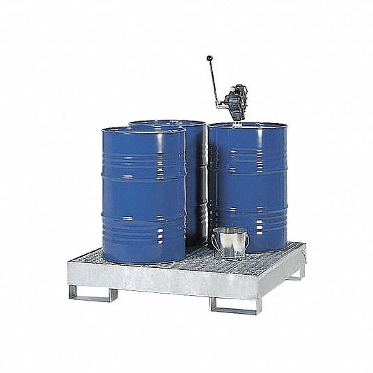 DENIOS Drum Spill Containment Platform: For 4 Drums, 66 gal Spill ...