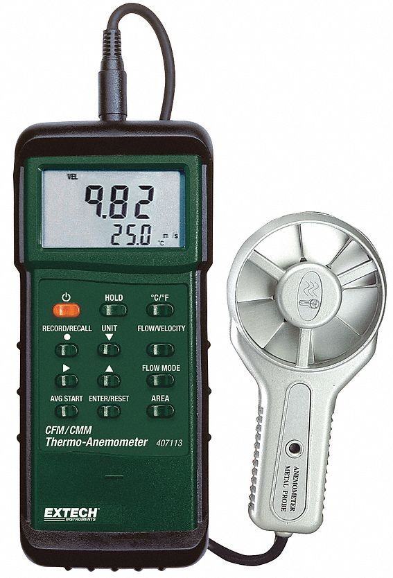 EXTECH, 1 fpm Air Velocity Resolution, CFM, Anemometer - 4HRF4|407113 ...