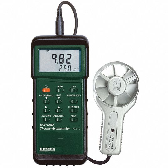 EXTECH, 1 fpm Air Velocity Resolution, CFM, Anemometer - 4HRF4|407113 ...