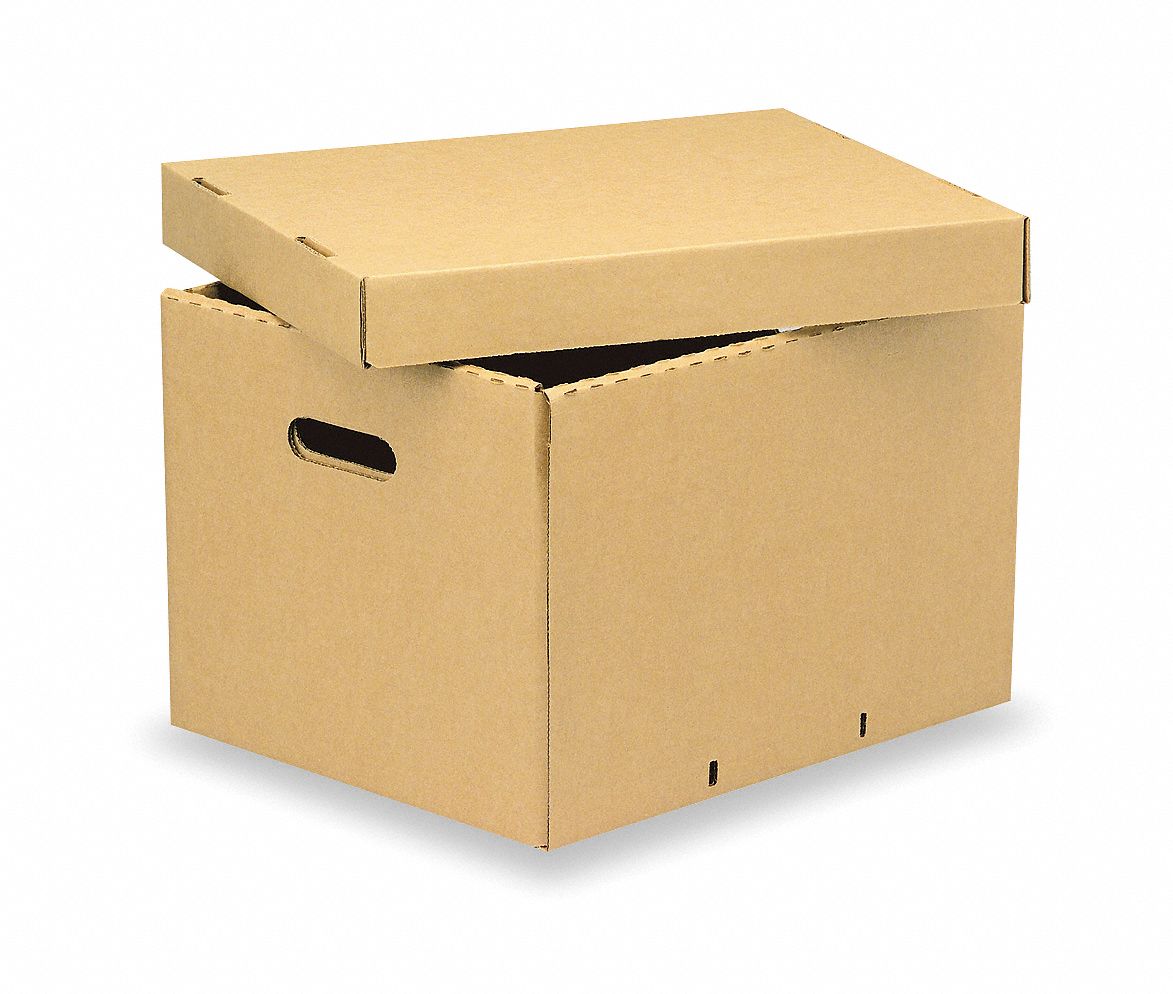 Record Storage Box, 10 1/4 in Height, 12 in Width, 15 in Depth, Brown ...