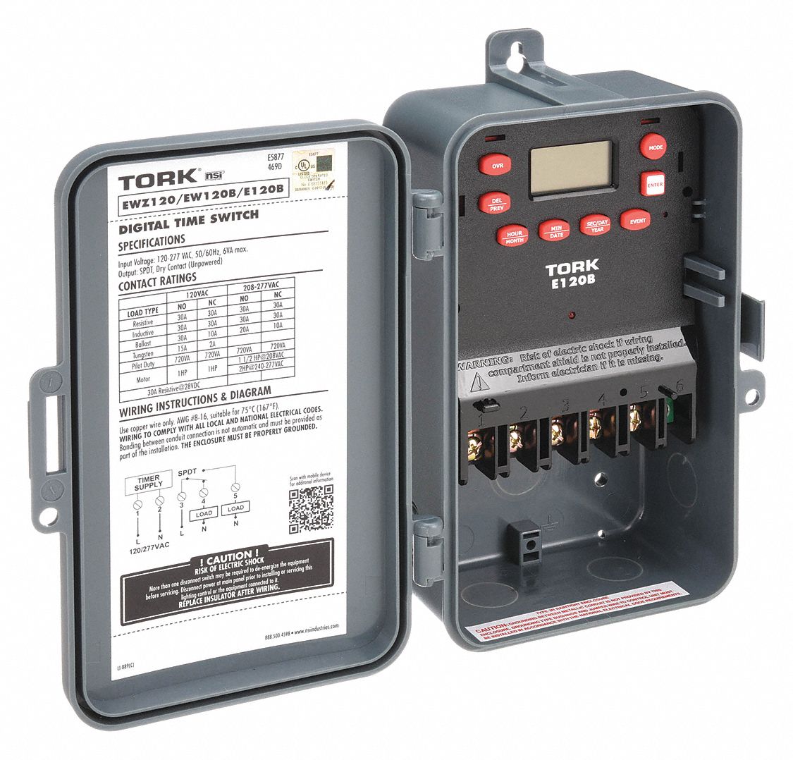 TORK, 24 hr, 120-277V AC, Electronic Timer - 4JNE6|E120B - Grainger