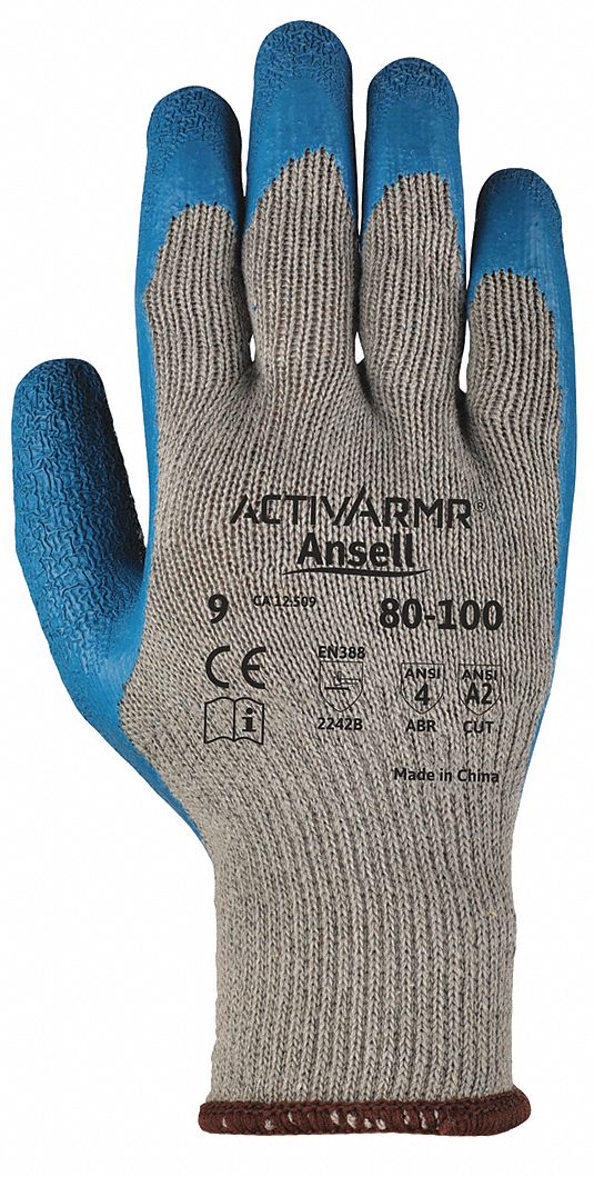 ACTIVARMR Coated Gloves: M ( 8 ), ANSI Cut Level A2, Palm, Dipped ...
