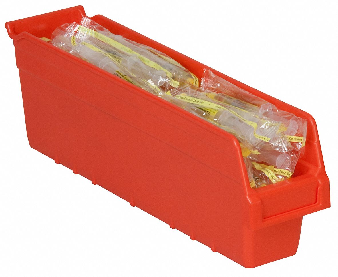 AKRO-MILS Shelf Bin: 17 7/8 in Overall Lg, 4 1/8 in x 6 in, Red ...