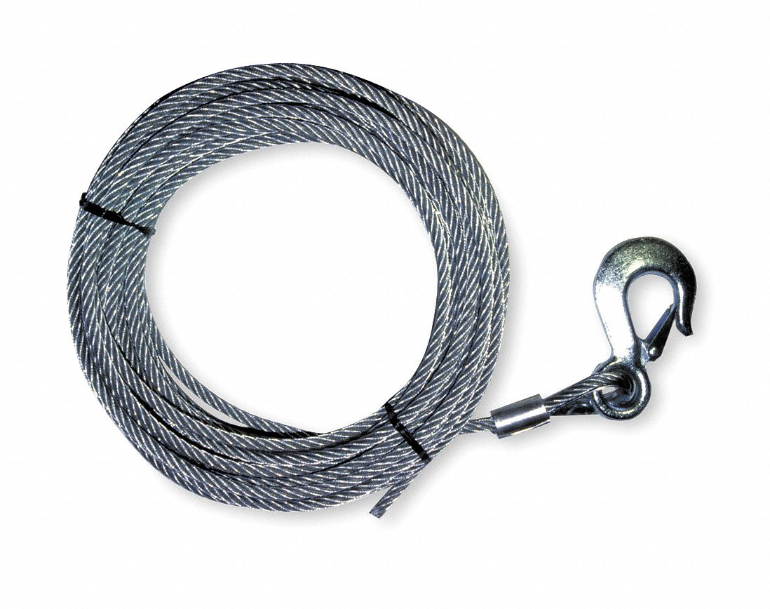 Galvanized Steel Winch Cable 50 Ft with Thimble Eye 7x19 Advantage 3/16 ...