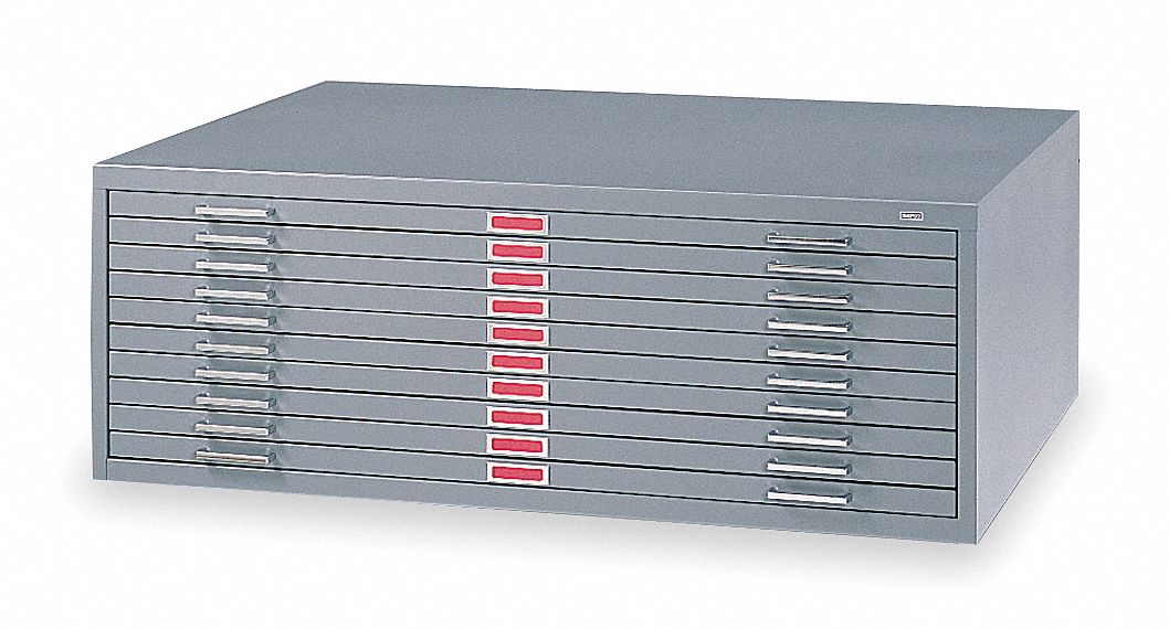 10 Drawer Steel Flat File, Gray - Grainger