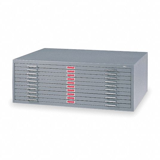 10 Drawer Steel Flat File, Gray - Grainger