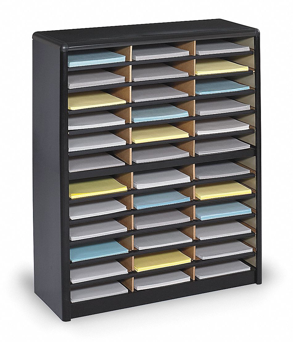 Horizontal Literature Organizer, Black, Steel/Fiberboard, 38 in Height ...