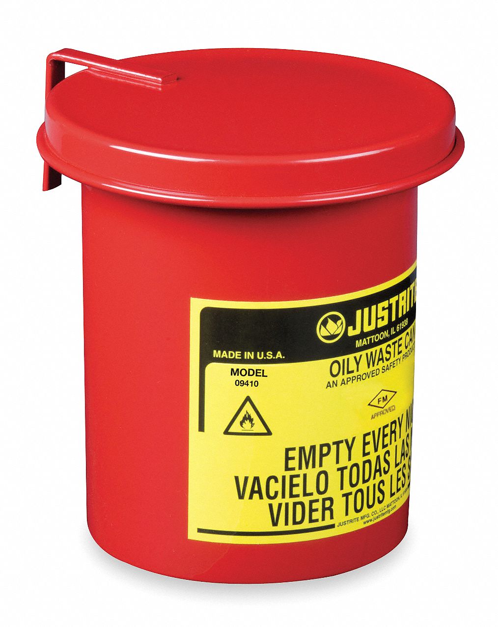 JUSTRITE, 0.45 gal Capacity, Red, Oily Waste Can - 4KPX1|09410 - Grainger JUSTRITE, 0.45 gal Capacity, Red, Oily Waste Can - 4KPX1|09410 - Grainger