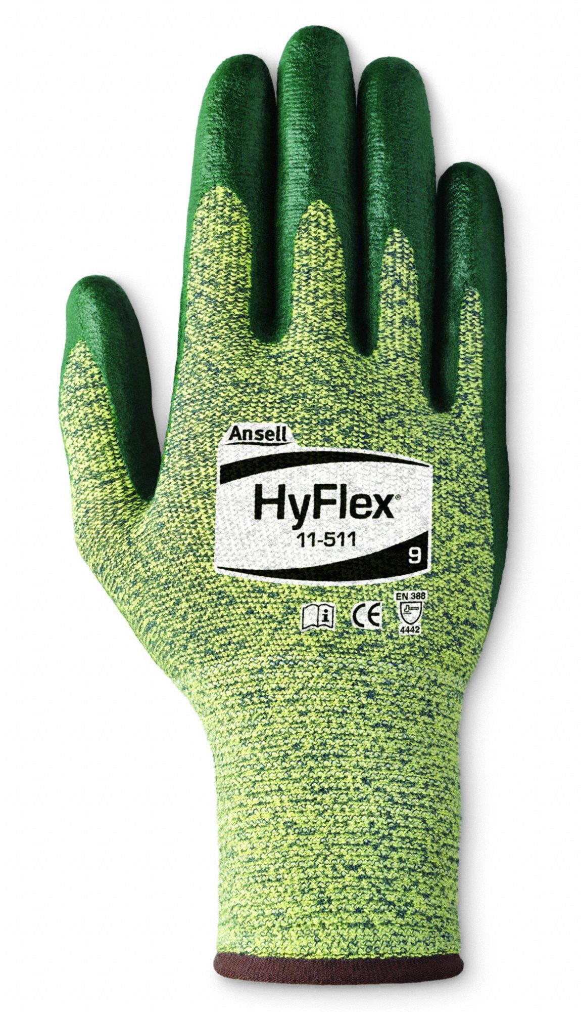 HYFLEX Coated Gloves: L ( 9 ), ANSI Cut Level A5, Palm, Dipped, Foam ...