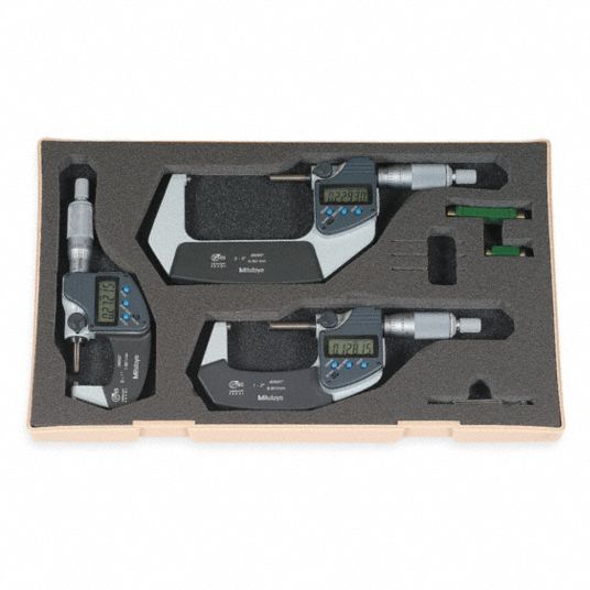 MITUTOYO IP65 Digital Outside Micrometer Set: 0 in to 3 in Range, +/-0. ...