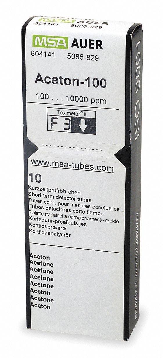 Glass Detector Tube, Detects For Acetone, 100 to 10,000 ppm Measuring ...