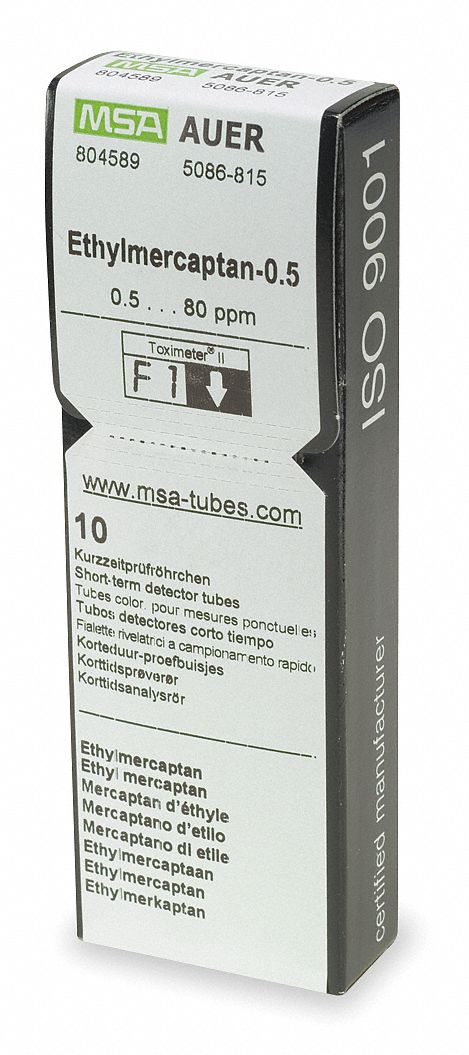 Glass Detector Tube, Detects For Ethyl Mercaptan, 0.5 to 80.0 ppm ...