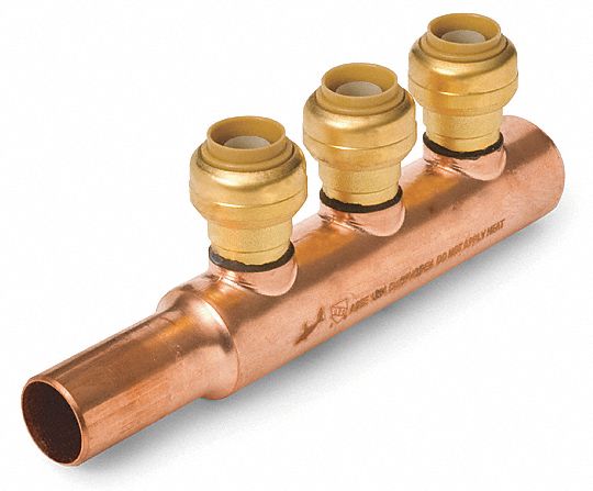 CASH ACME Push Fit Manifold, 3/4 in Inlet Size, Closed Outlet Size, 8 ...