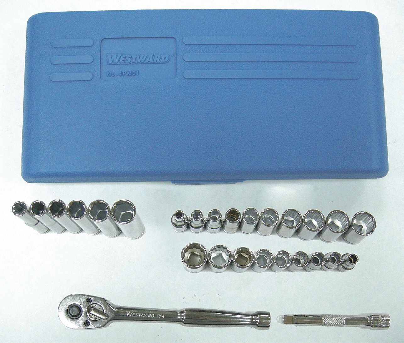 WESTWARD Socket Wrench Set: 1/4 in Drive Size, 27 Pieces, (19) 6-Point ...