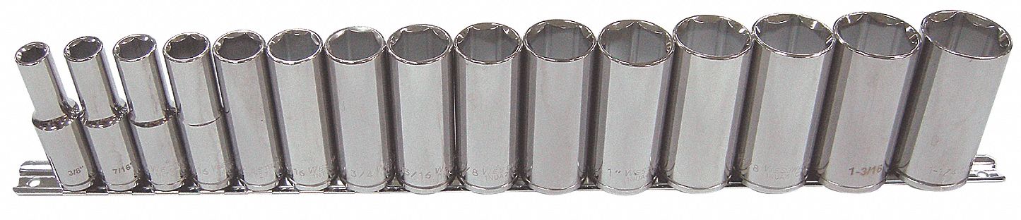Socket Set, Socket Size Range 3/8 in to 1 1/4 in, Drive Size 1/2 in ...