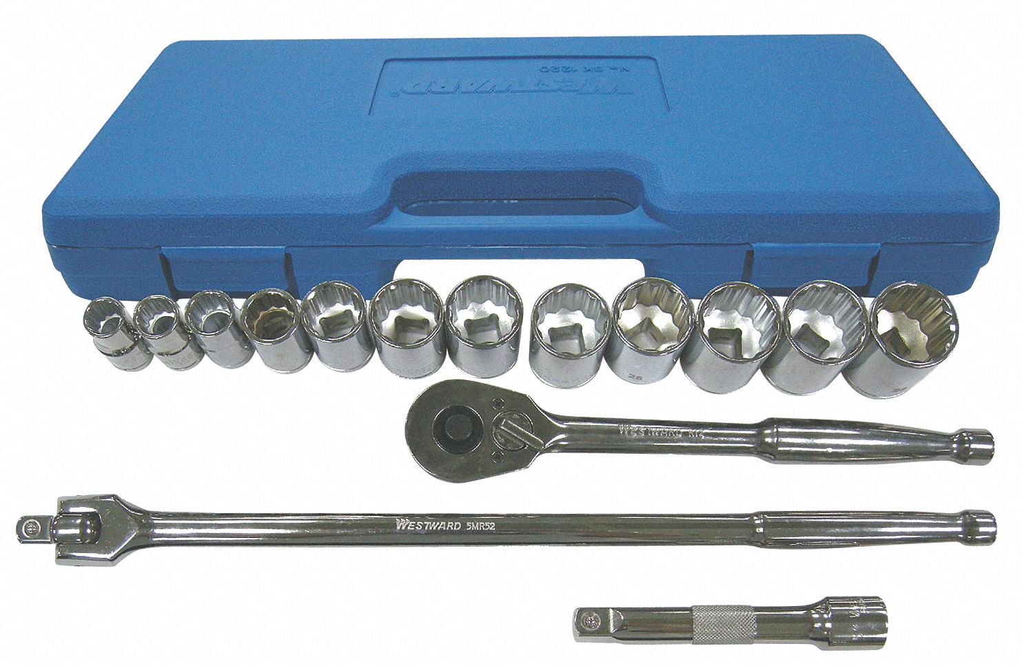 WESTWARD Socket Wrench Set: 1/2 in Drive Size, 17 Pieces, 10 mm to 28 ...
