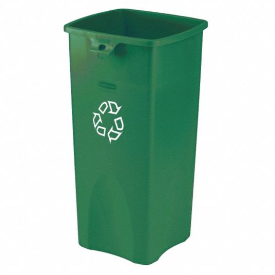 23 gal Square Recycling Can, Plastic, Green - Grainger