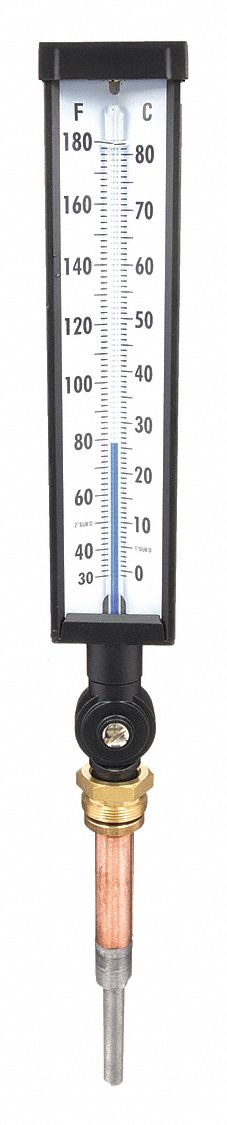 Industrial Glass Thermometer, 9 in Scale Lg, Industrial Glass ...